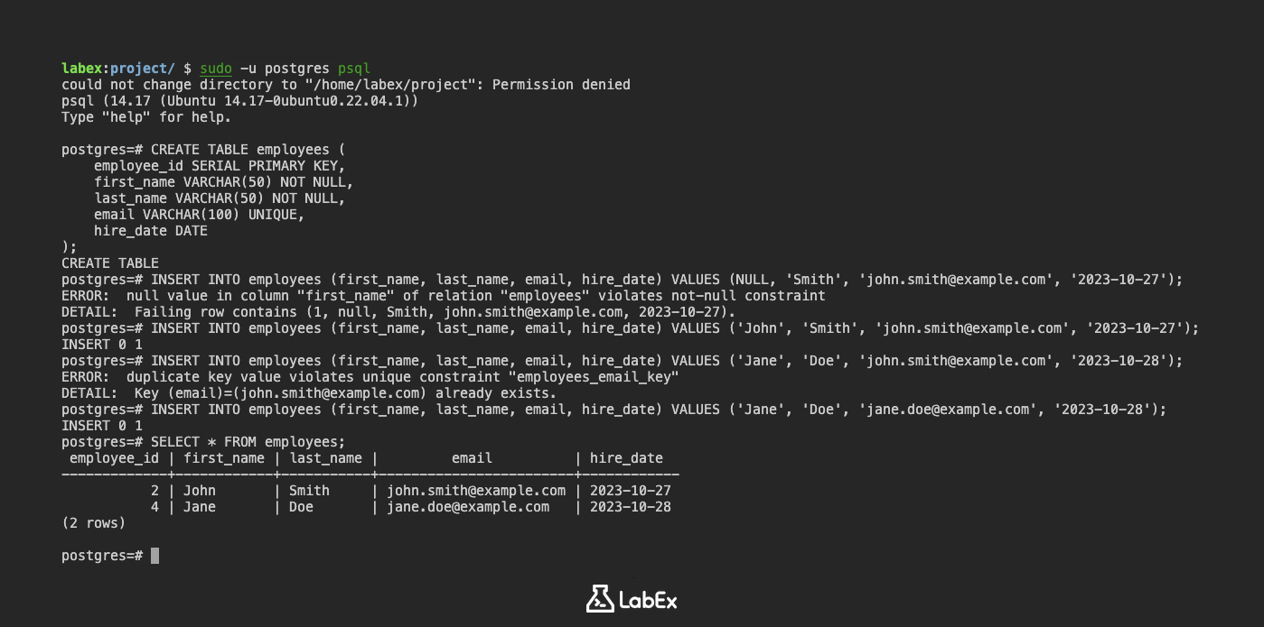 Postgresql 表创建与数据类型教程 Postgresql 数据库入门 Labex