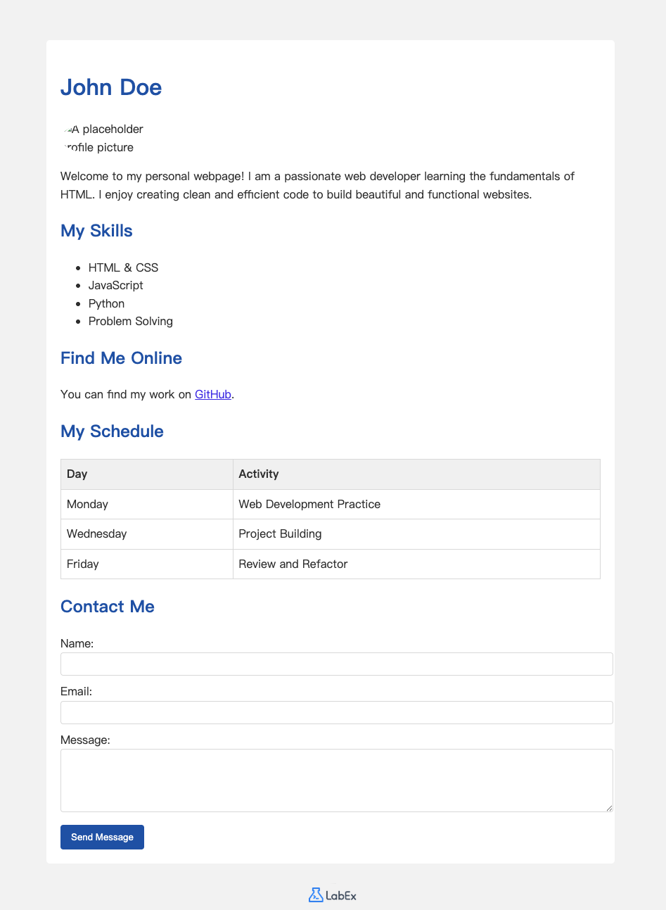 HTML 个人网页制作：从零开始构建你的第一个网页 | LabEx