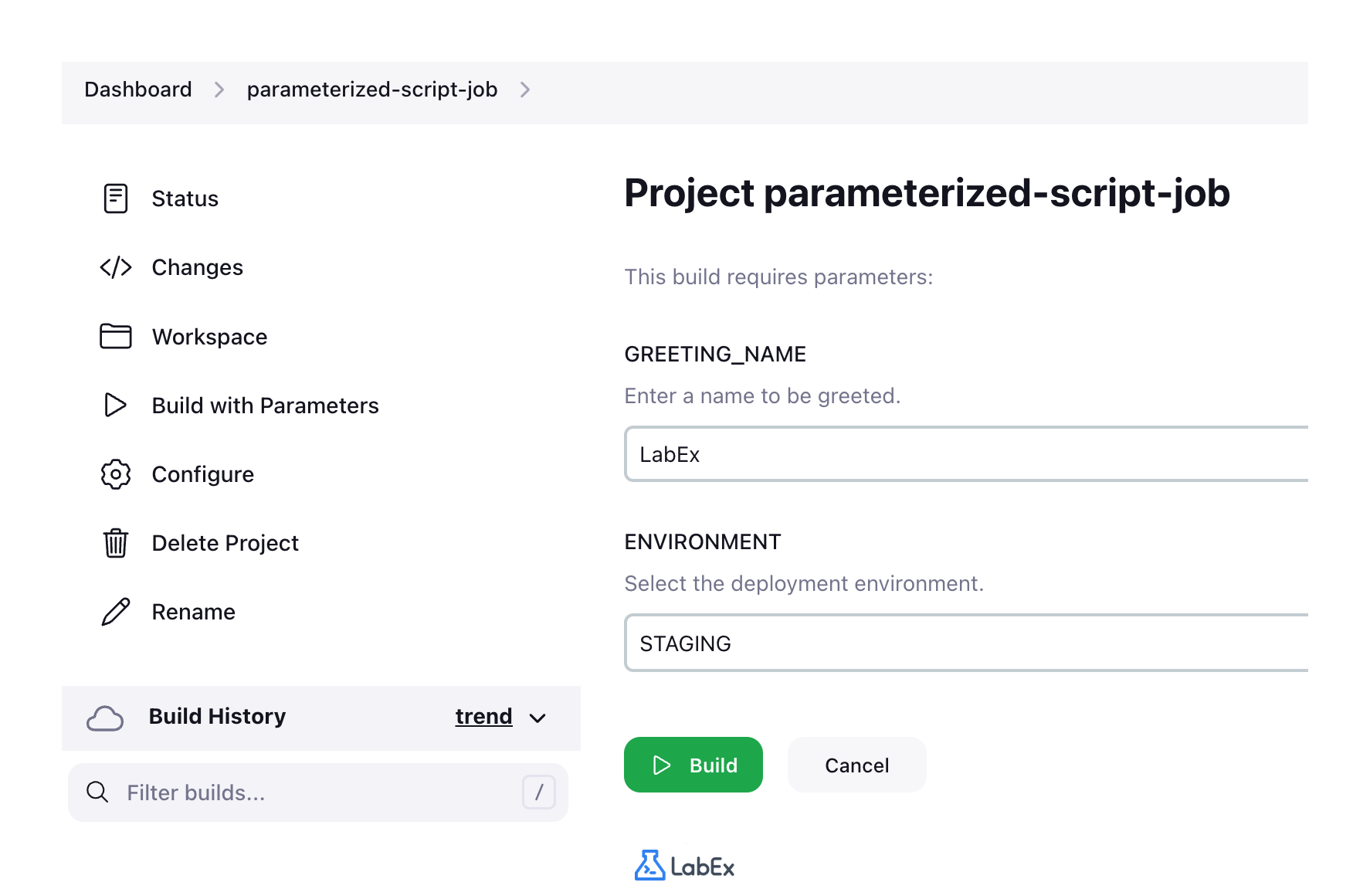 Parameterize Jenkins Builds and Use Scripts | LabEx