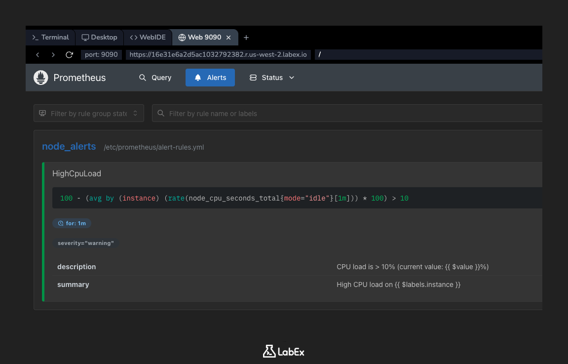 Prometheus Alerts: Create and Trigger High CPU Alerts | LabEx