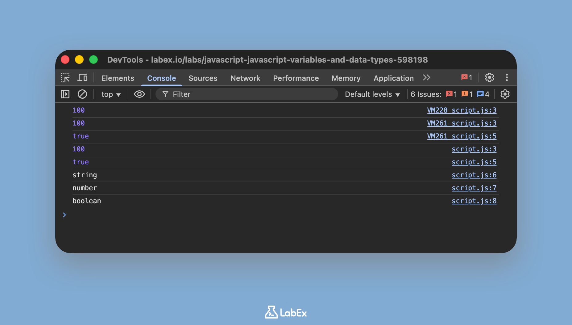 JavaScript: Declarar Variables y Usar Tipos de Datos | LabEx