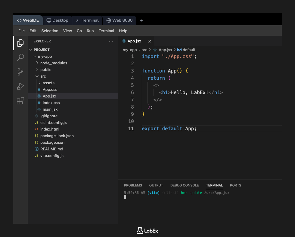 Configuración de Proyecto React: Crea y Ejecuta tu Primera App con Vite | LabEx