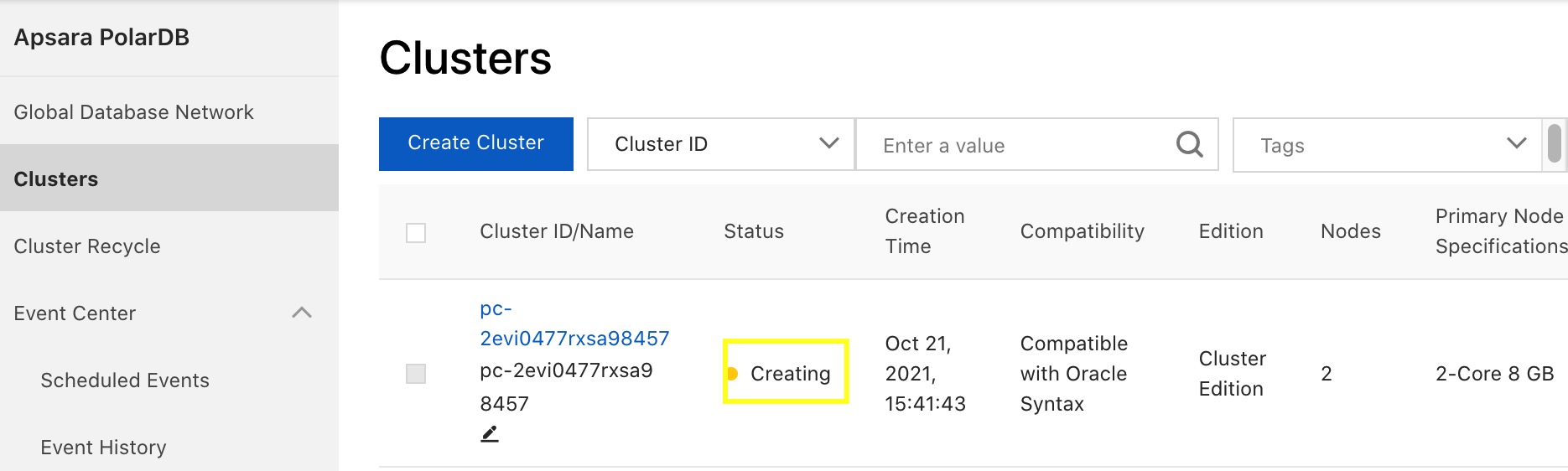 RDS PolarDB is stuck at Creating stage... it should be in Running stage | LabEx