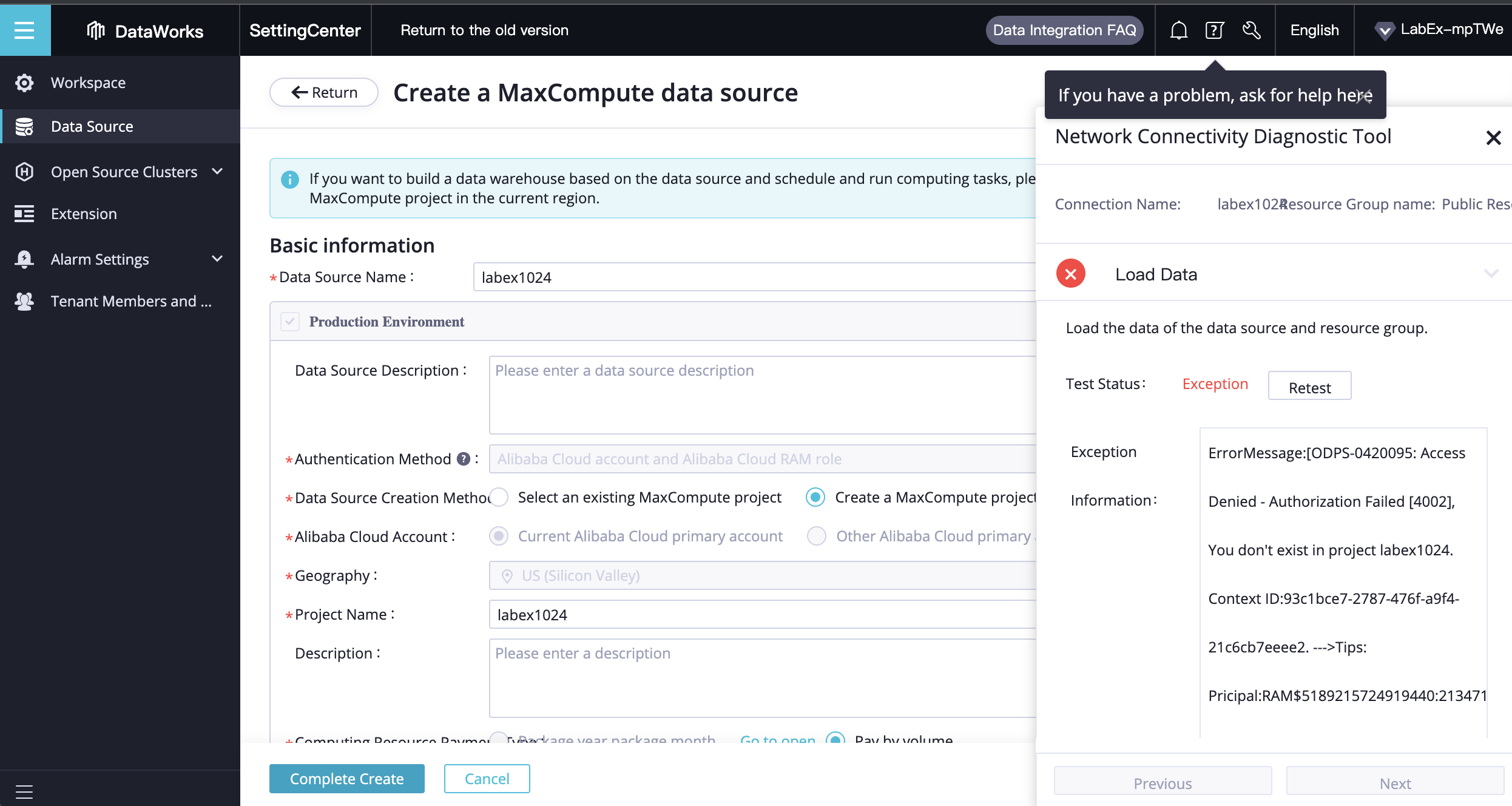 Cant Access The Data Source Labex